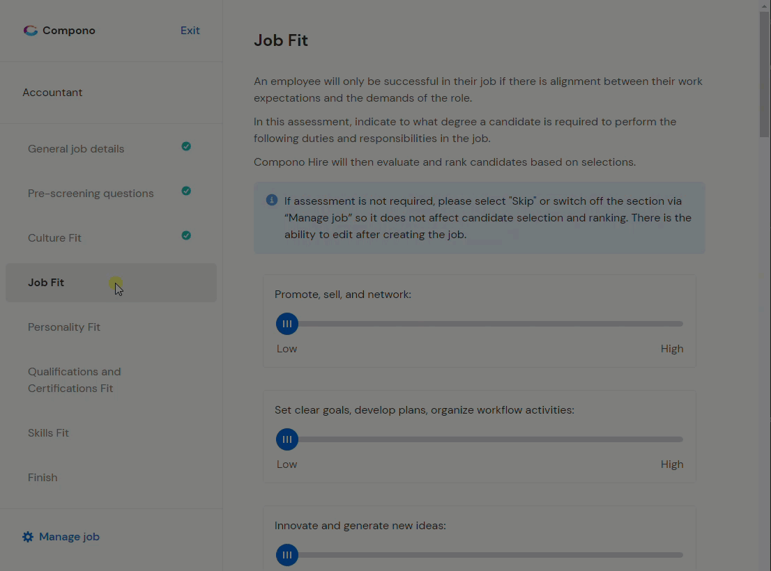 Completing Job Fit Preferences – Compono