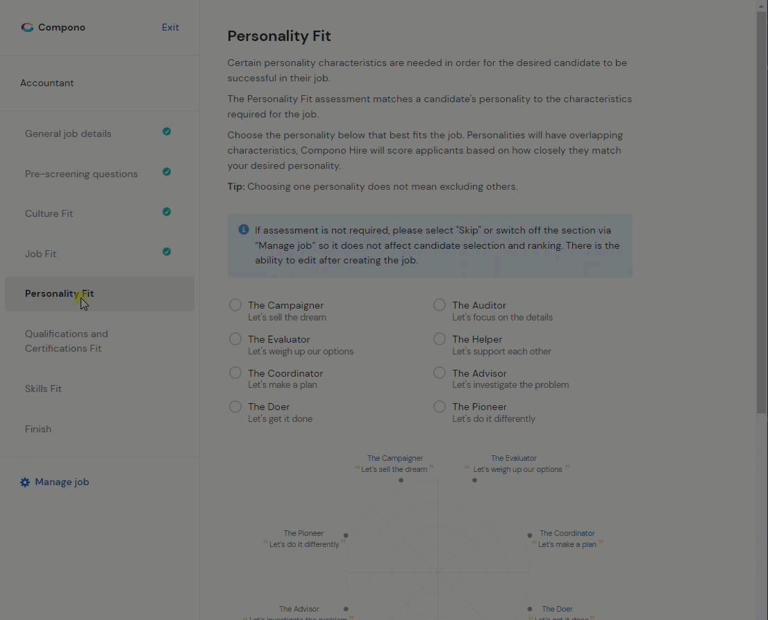 Completing Personality Fit Preferences – Compono