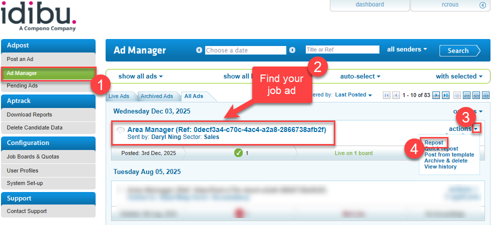 Edit an ad that has been posted to a job board – Compono